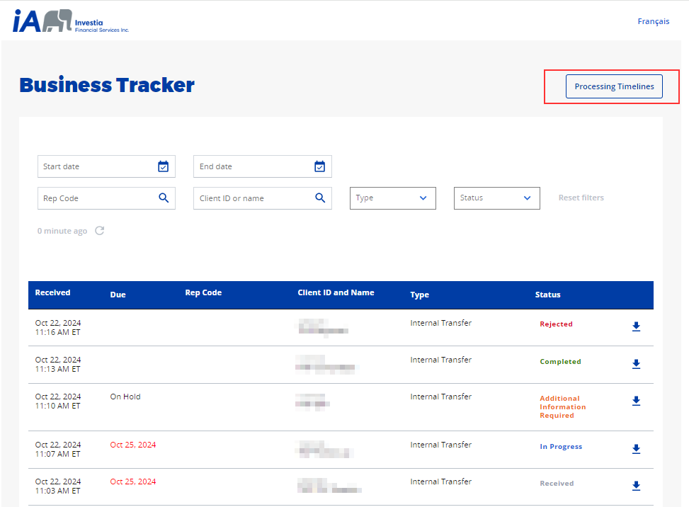 Business Tracker – Addition of 3 New Processes and Enhancement